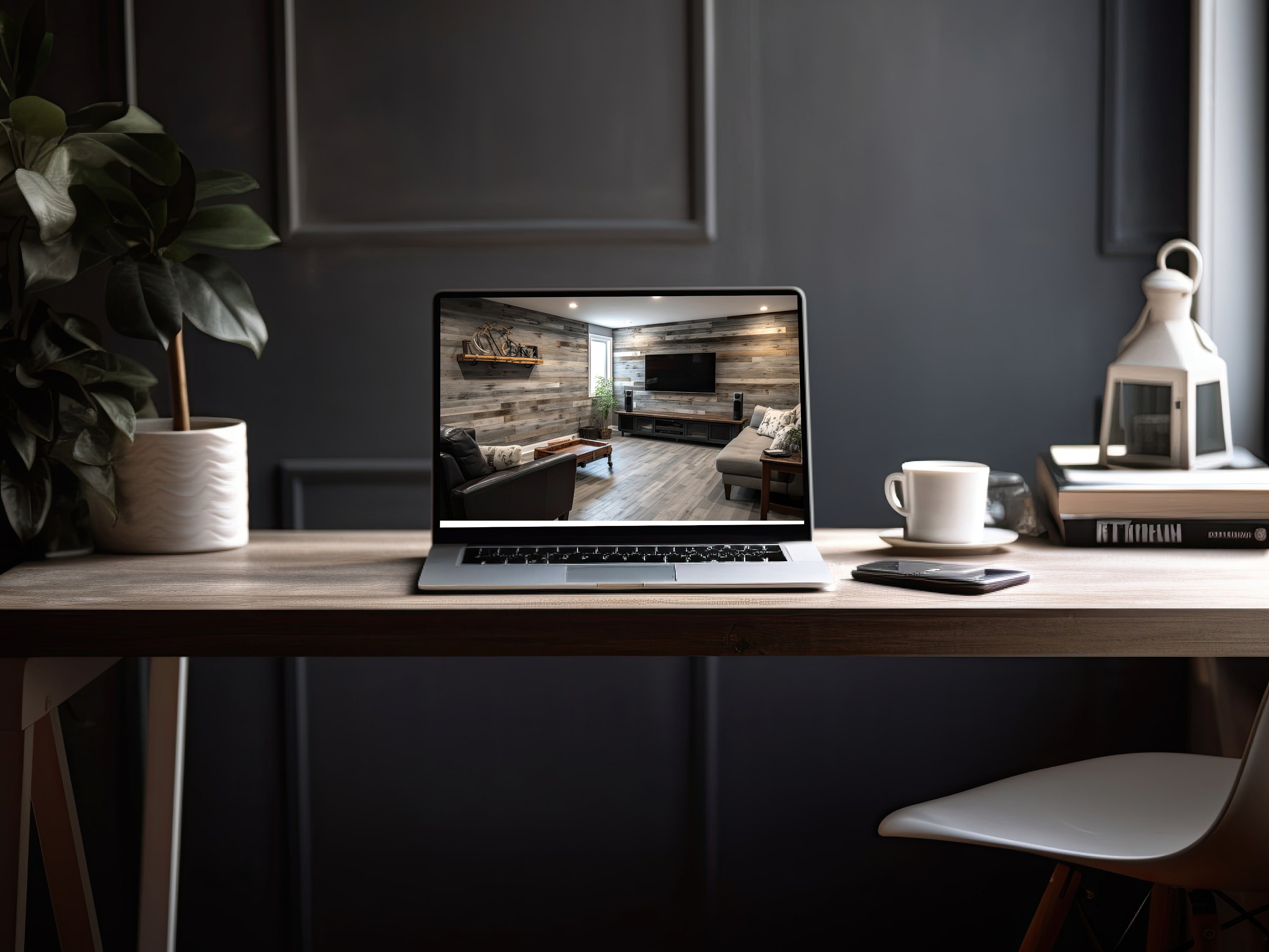 Farmhouse Zoom Backdrop, Grey Accent Wall Design, Farmhouse Zoom ...