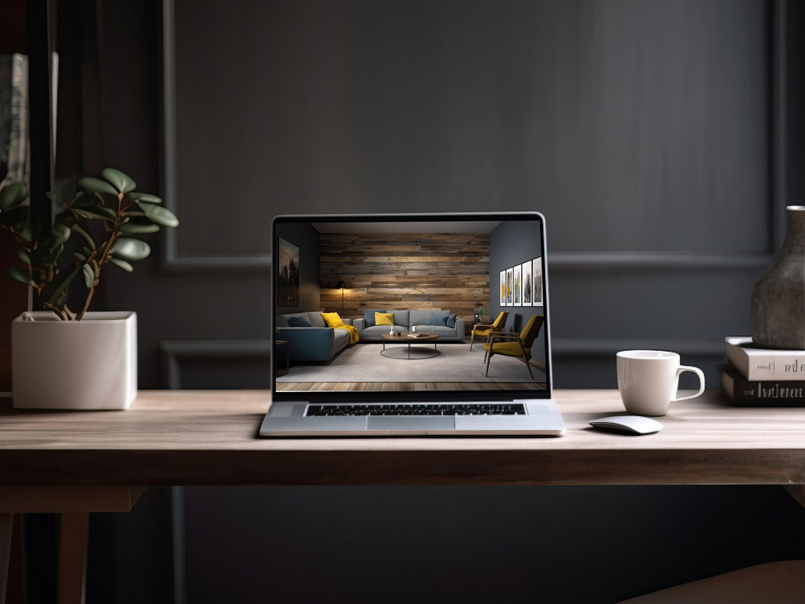 Farmhouse Zoom Background, Mixed Brown Accent Wall Design, Farmhouse ...