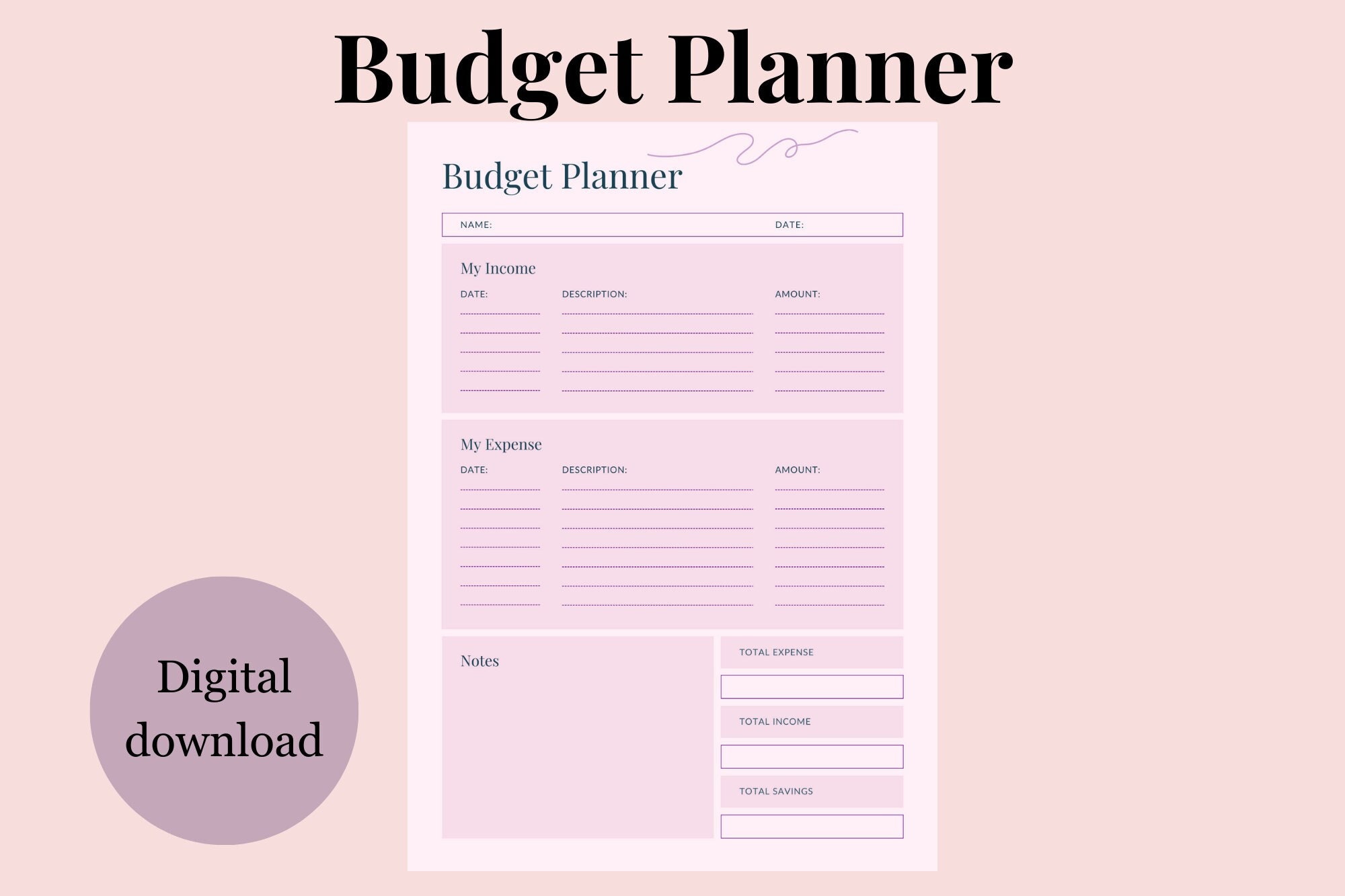 Printable Budget Planner Pink Digital Download - Etsy