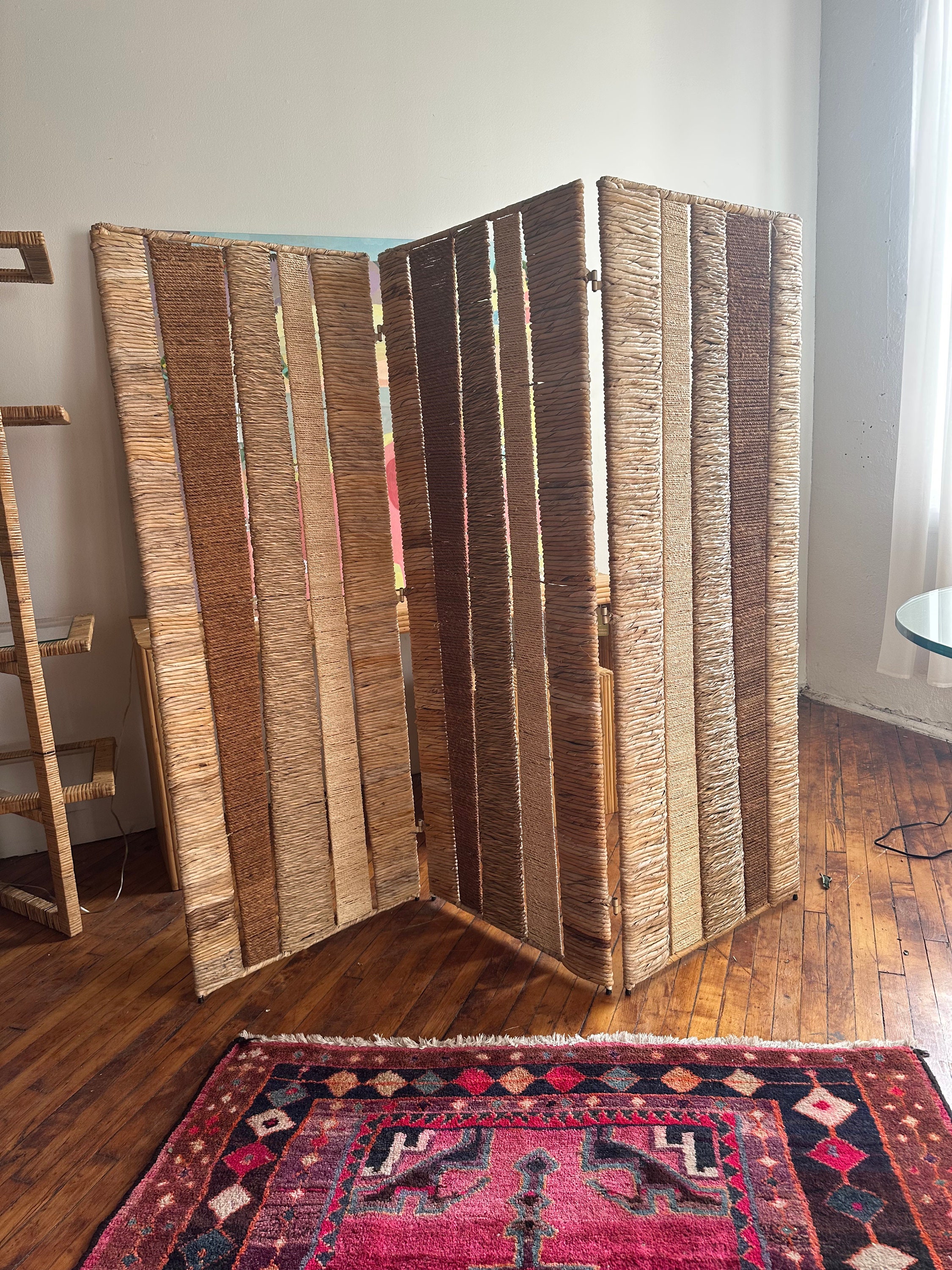 VTG Folding Rattan Folding Screen or Room Divider in the Style of ...