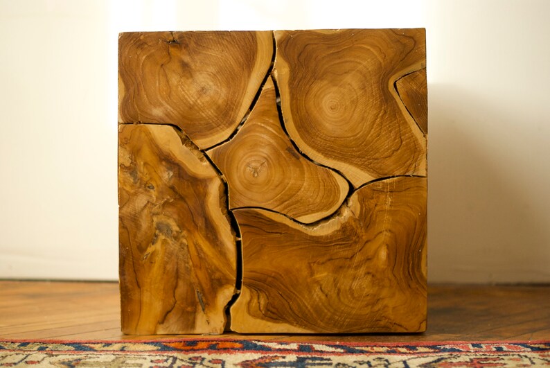 Patchwork Teak Side Table Cube Form - Etsy