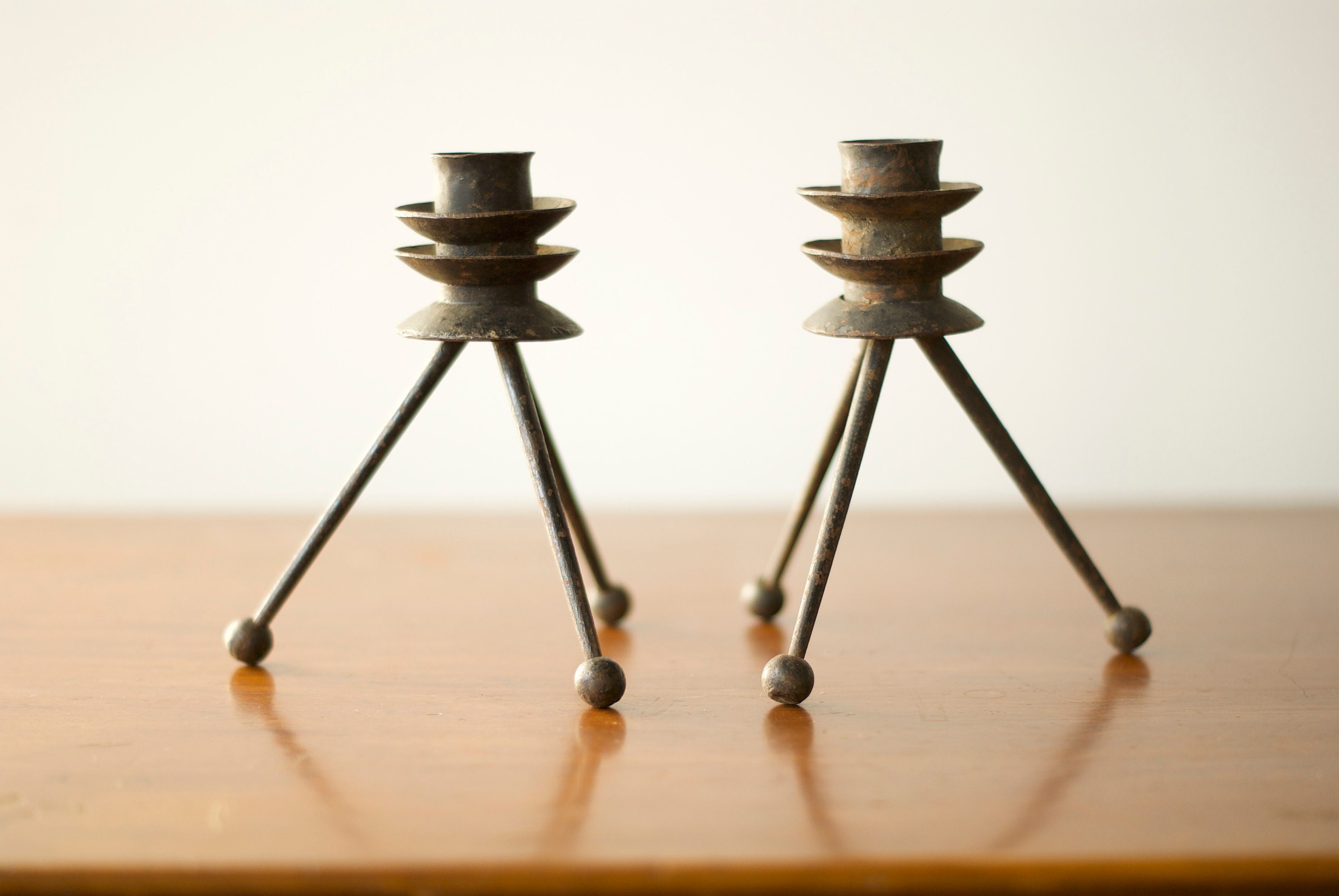 Vintage Iron Atomic Era Candle Holders Attributed to Tony Paul - Etsy