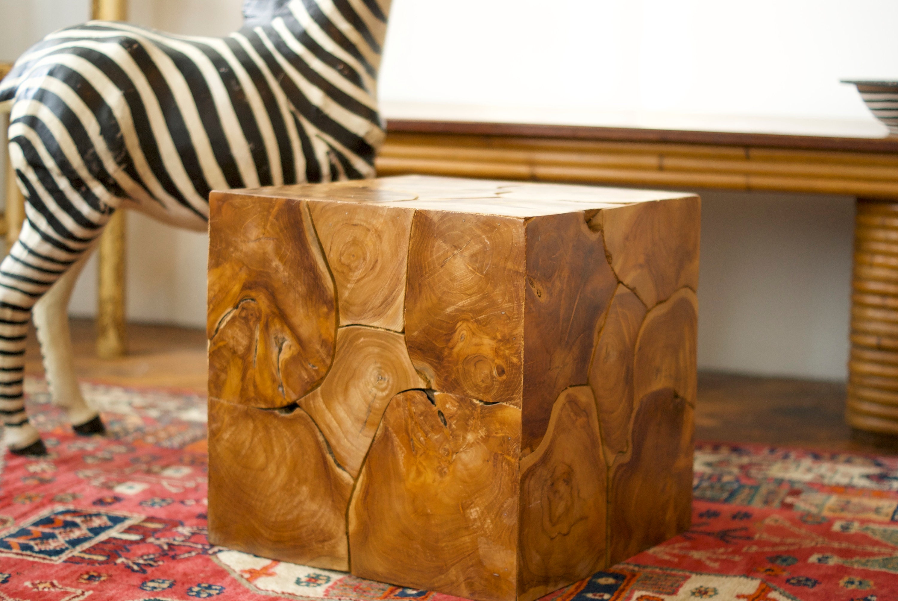Patchwork Teak Side Table Cube Form - Etsy
