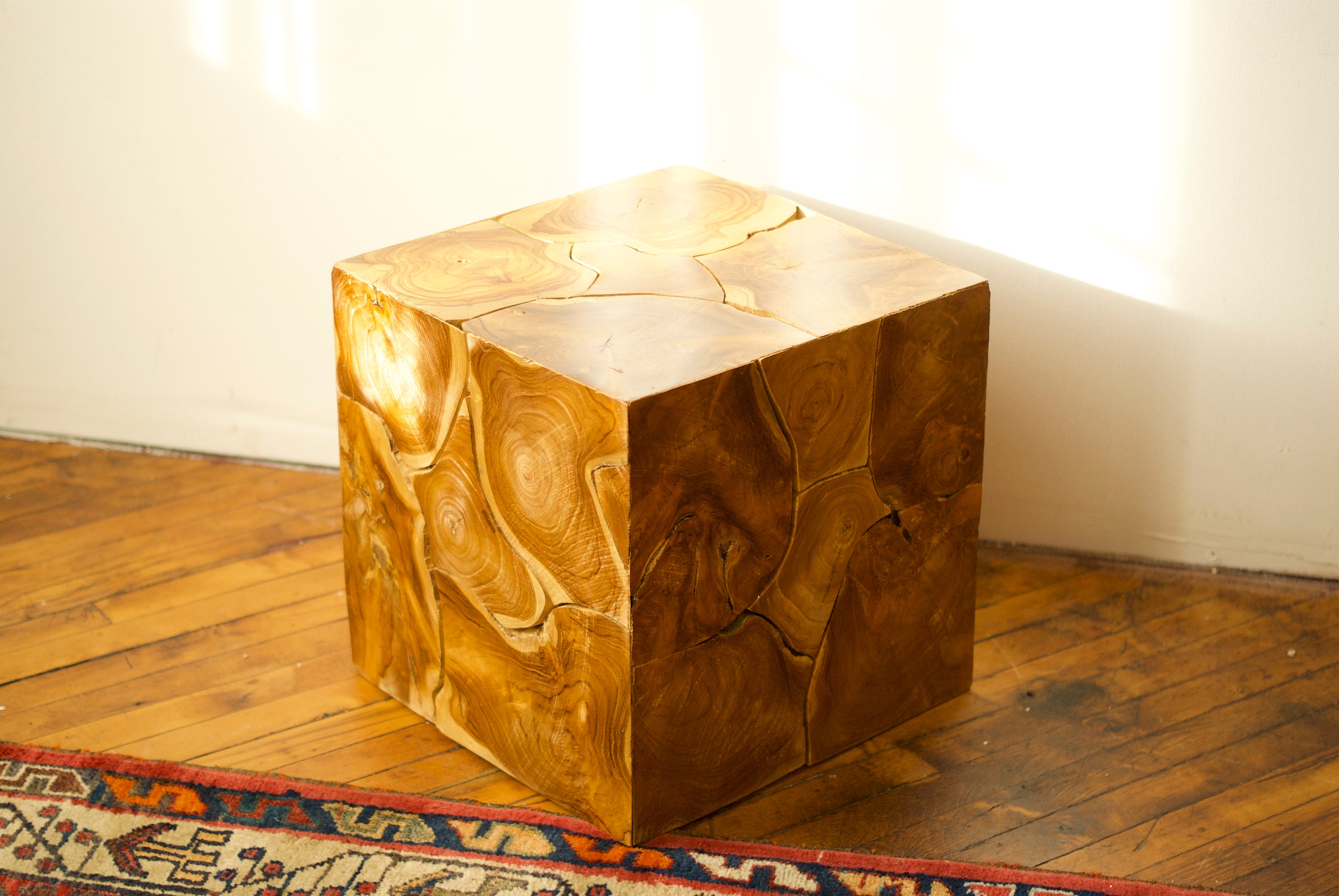 Patchwork Teak Side Table Cube Form - Etsy