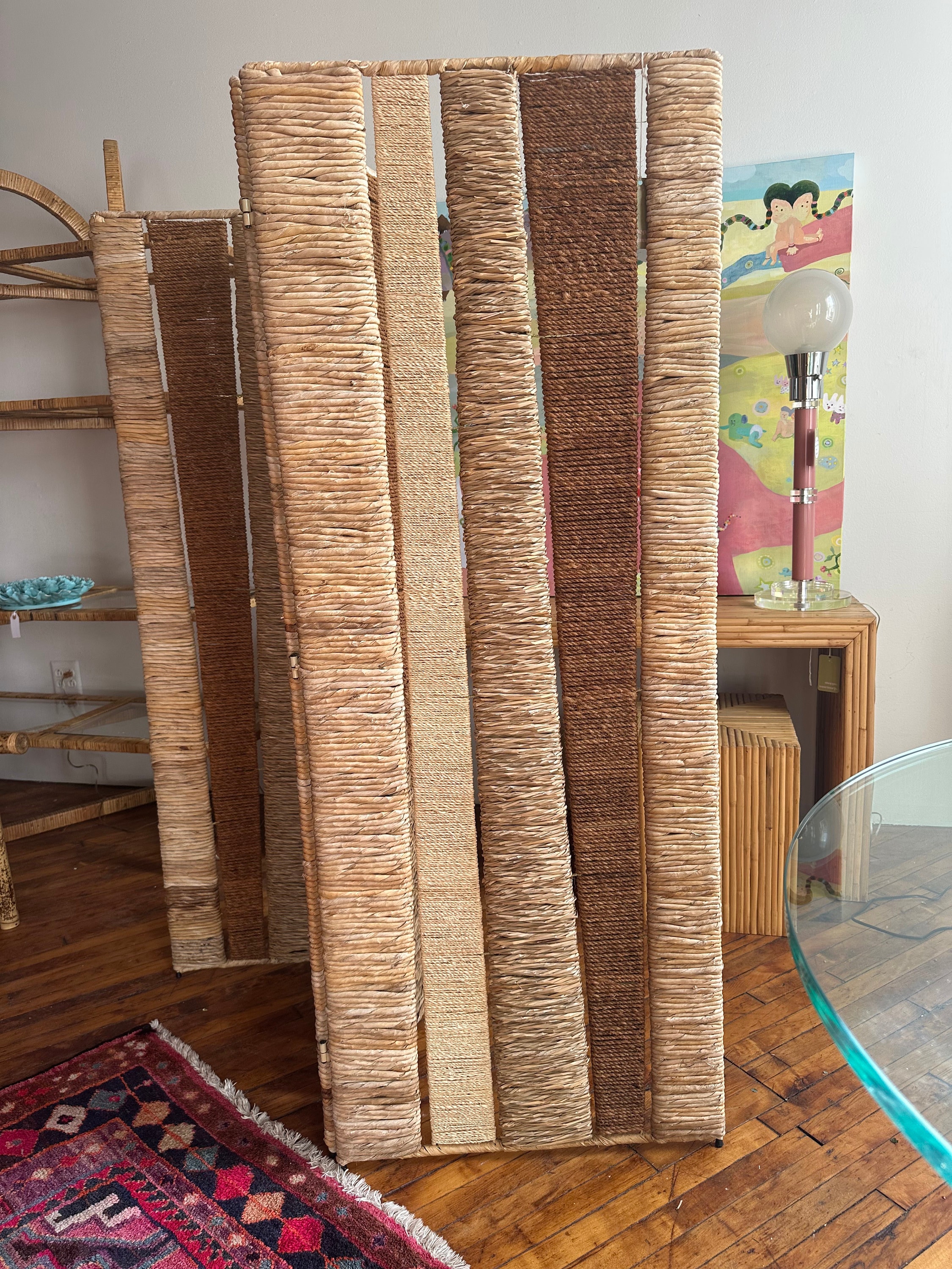 VTG Folding Rattan Folding Screen or Room Divider in the Style of ...