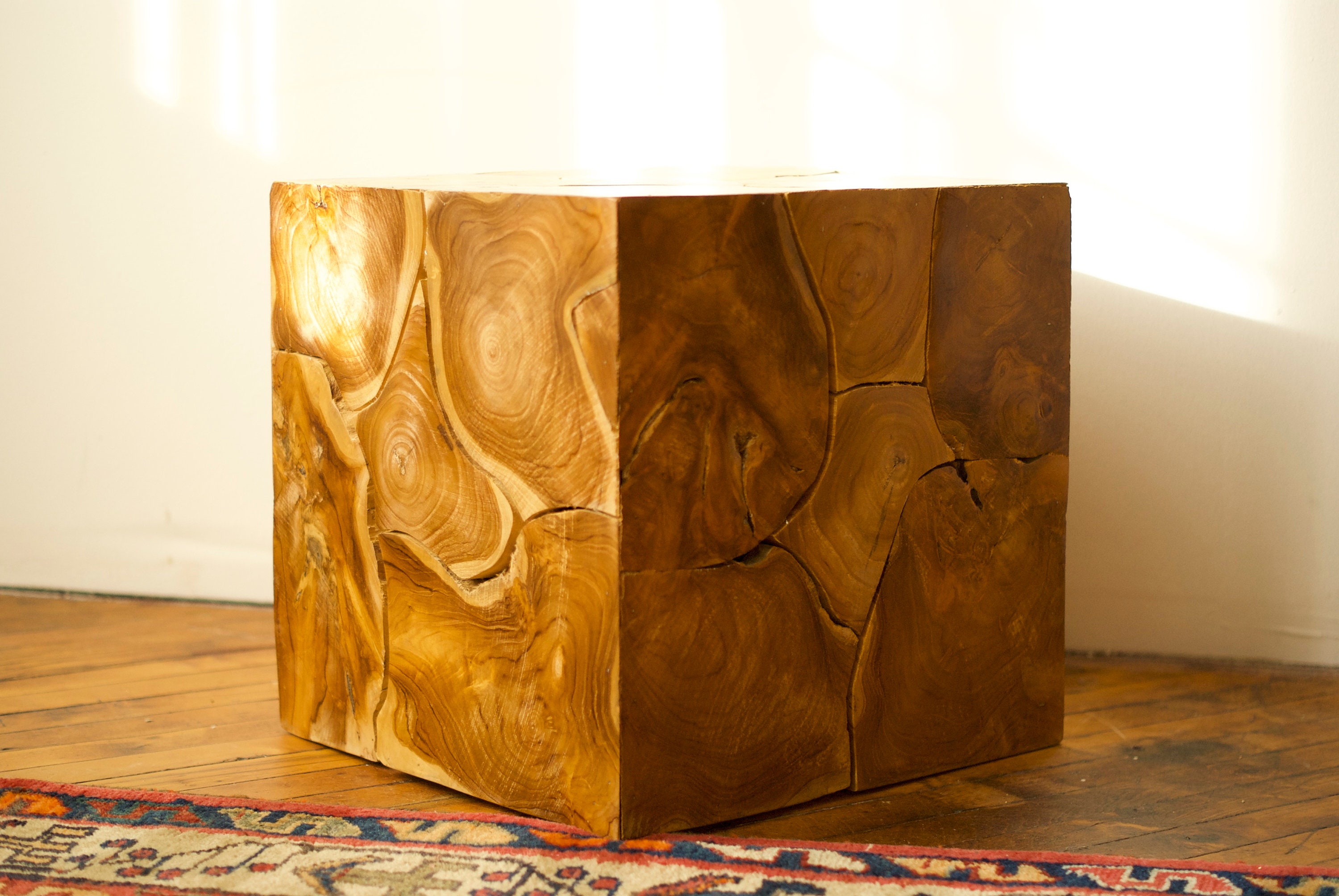 Patchwork Teak Side Table Cube Form - Etsy