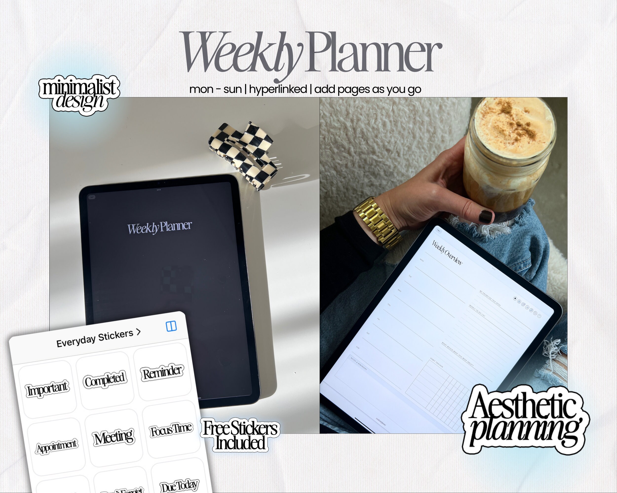 Weekly Dashboard Minimalist Weekly Digital Planner for iPad - Etsy