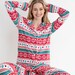 Gift Pajama Set for Women Red Green Nordic Print Lounge Sleepwear Cozy ...