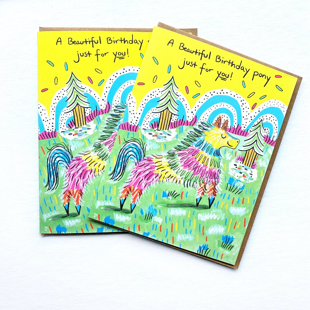 Pony Pinata Birthday Card: Whimsical Horse Design - Etsy
