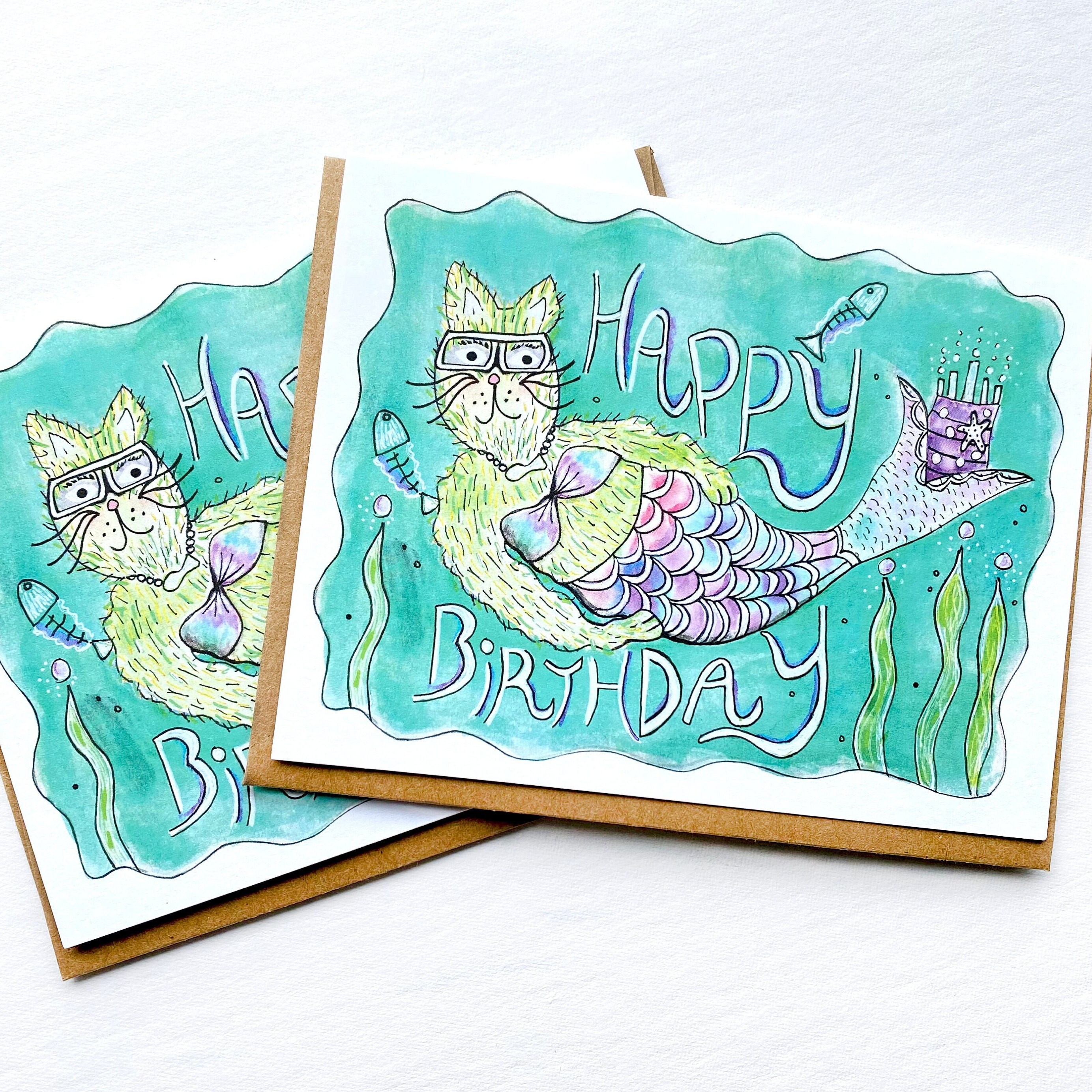 Mermaid Cat Birthday Card: Ocean Theme Gift for Cat Lovers - Etsy