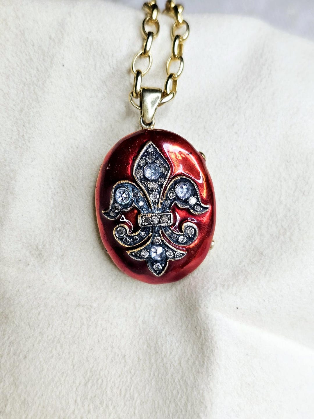 Red Enamel Locket, Vintage Style Sterling Silver Locket, Diamond Locket ...