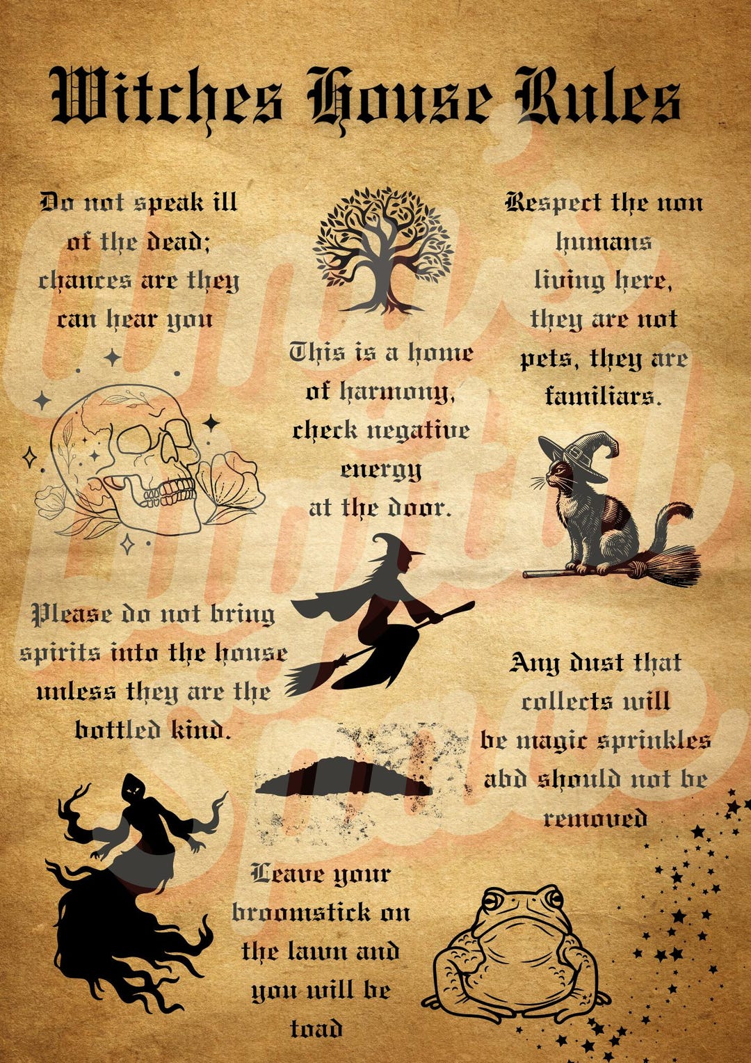 Witches House Rules Poster, Downloadable, Print Image PDF. - Etsy