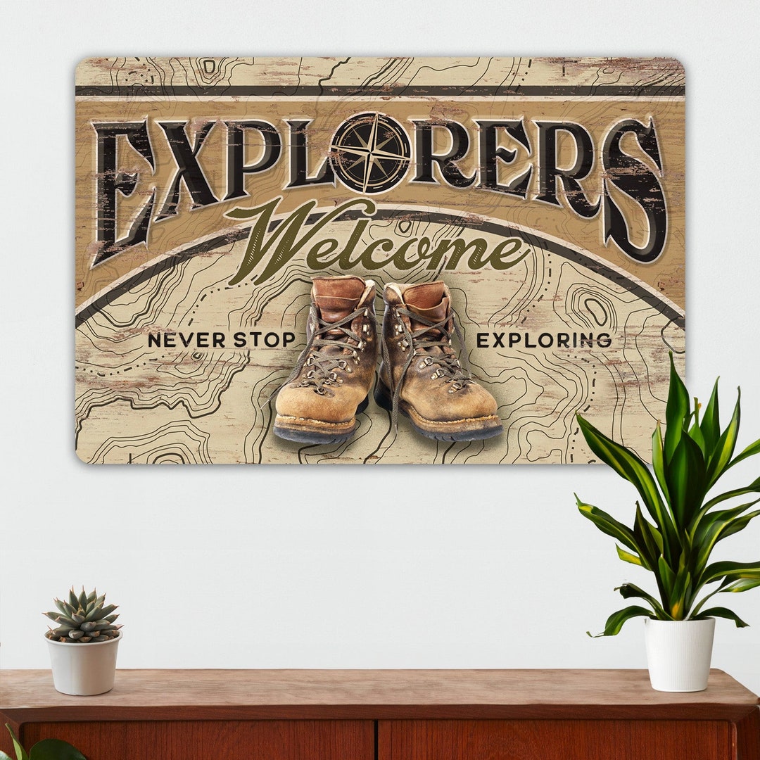 Hiking Wall Decor Explorers Welcome Hiking Boots Metal - Etsy