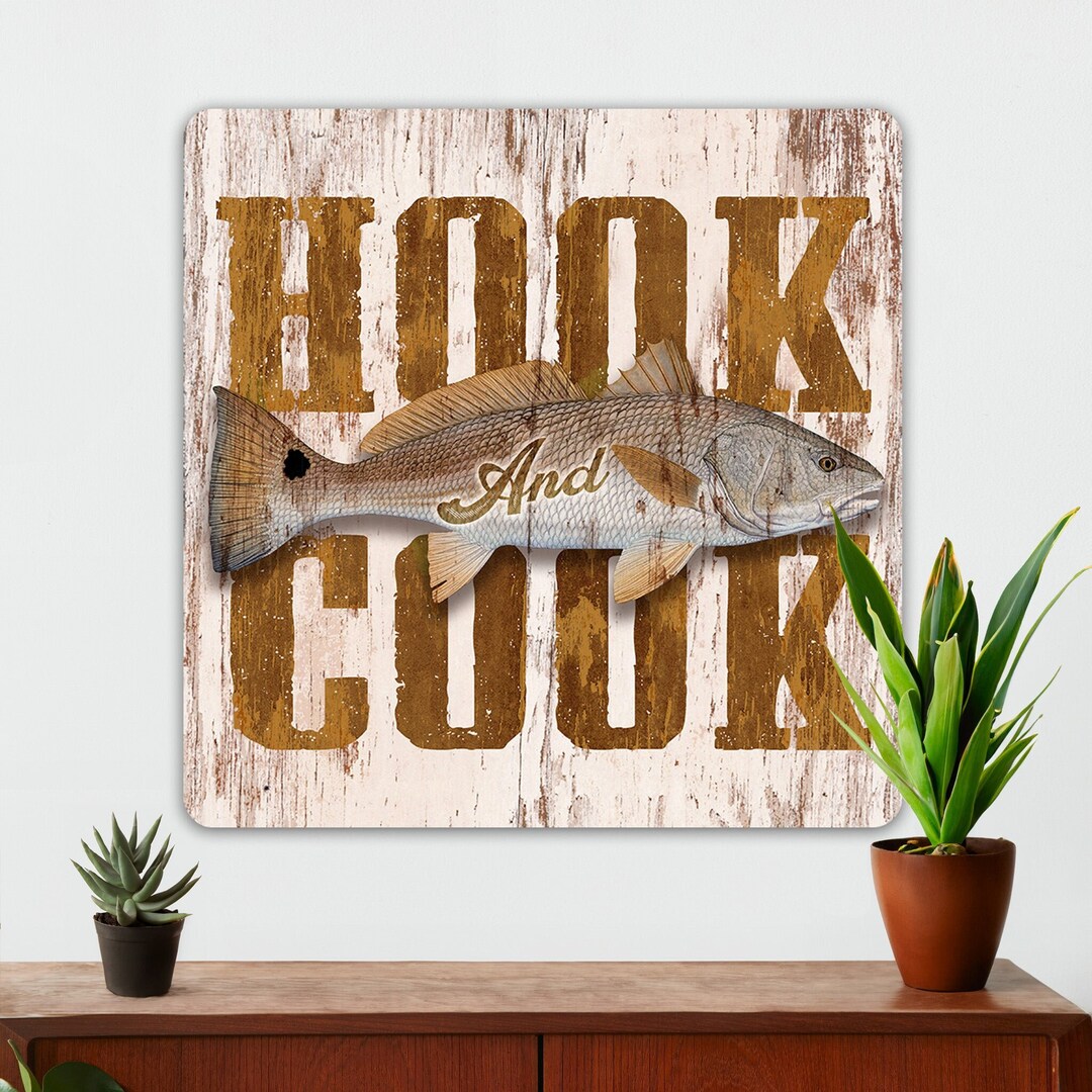 Fishing Wall Decor - Hook & Cook (redfish) - Metal Sign - Etsy