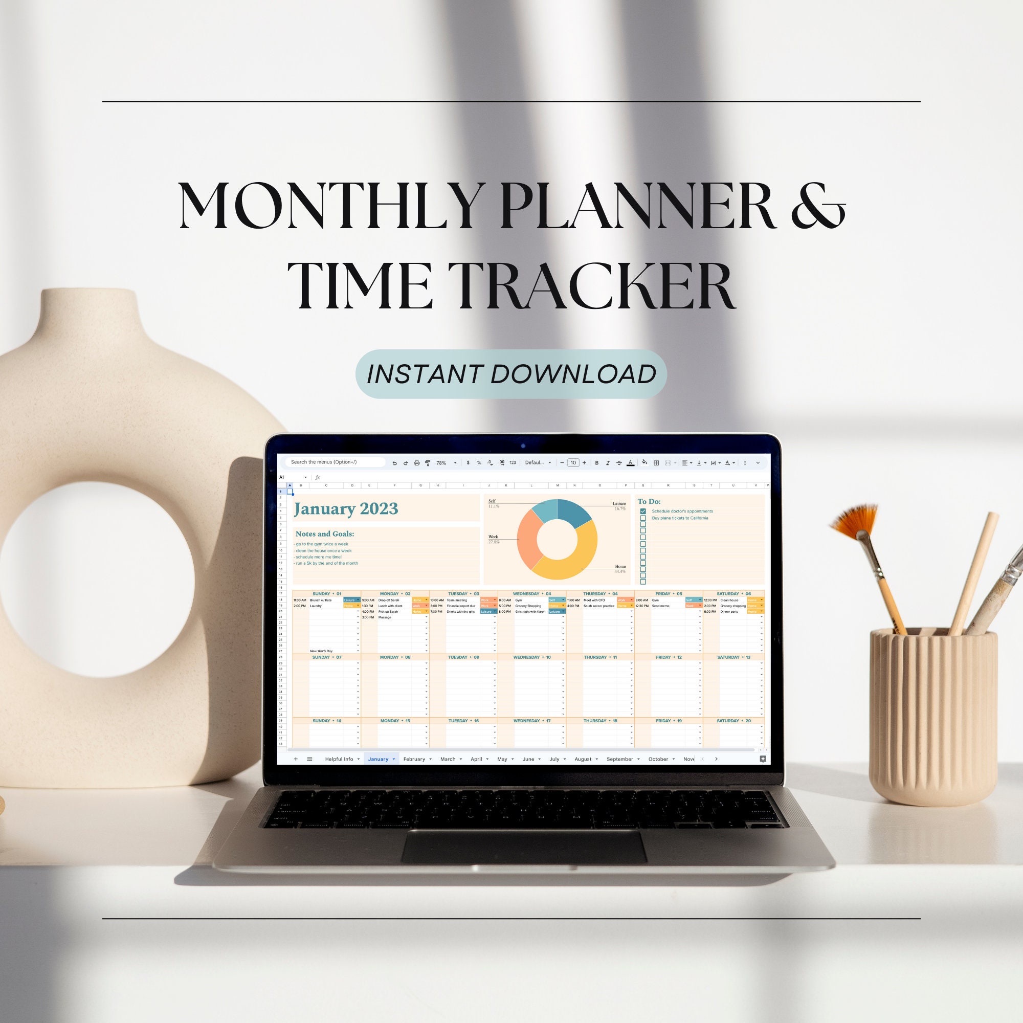 Retro 2023 Digital Monthly Planner and Time Tracker Google Sheets ...