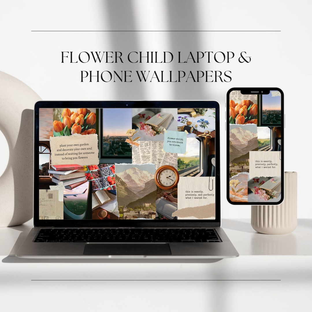 Flower Child Laptop and Phone Wallpaper | Aesthetic Collage Lock Screen ...