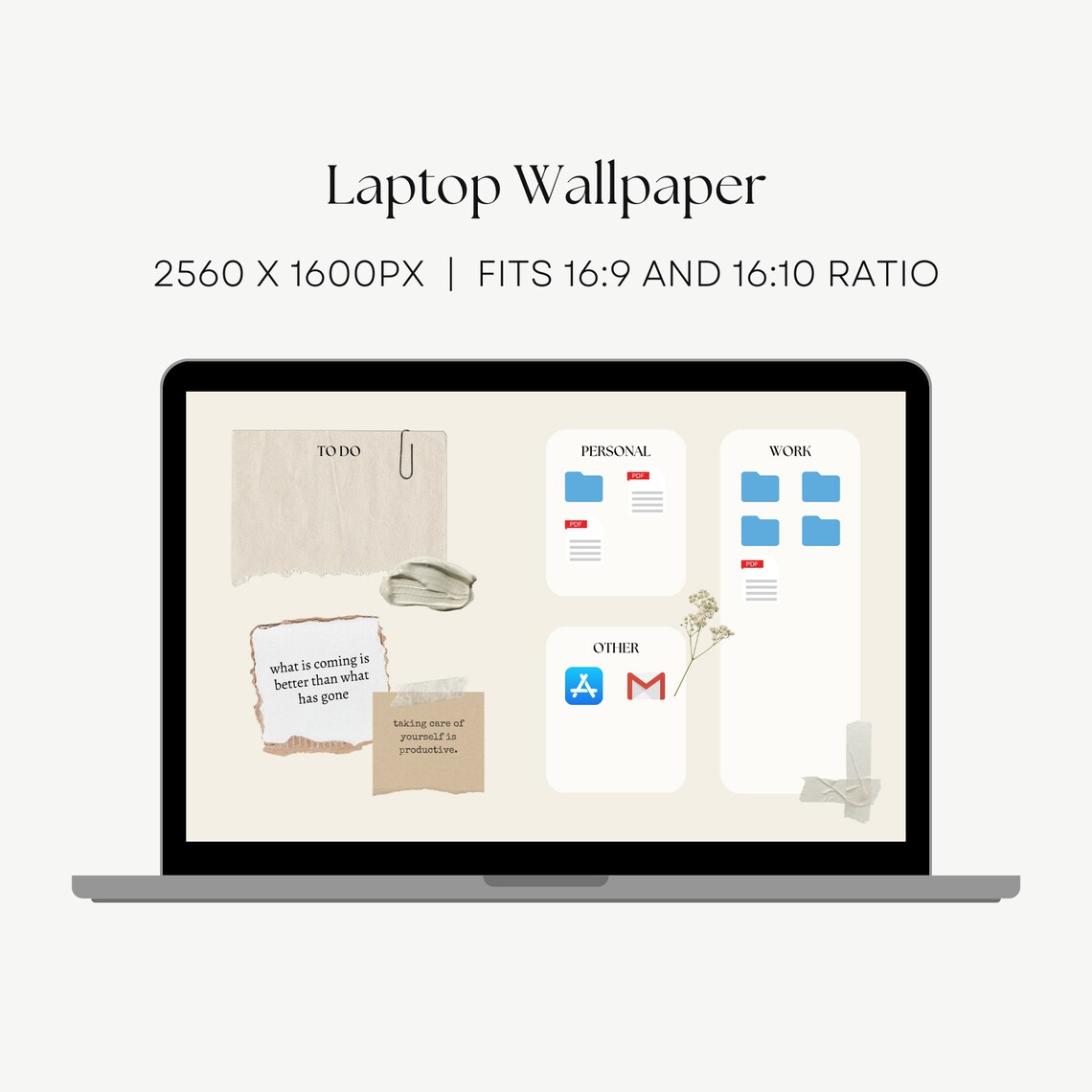 Beige Desktop Wallpaper Organizer and Phone Wallpaper Set - Etsy