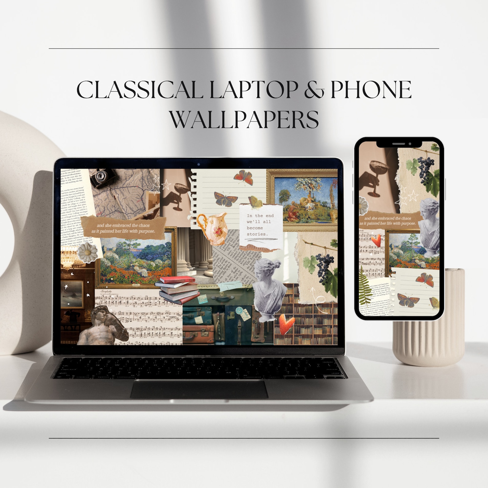 Light Academia Classical Laptop and Phone Wallpaper | Aesthetic Collage ...