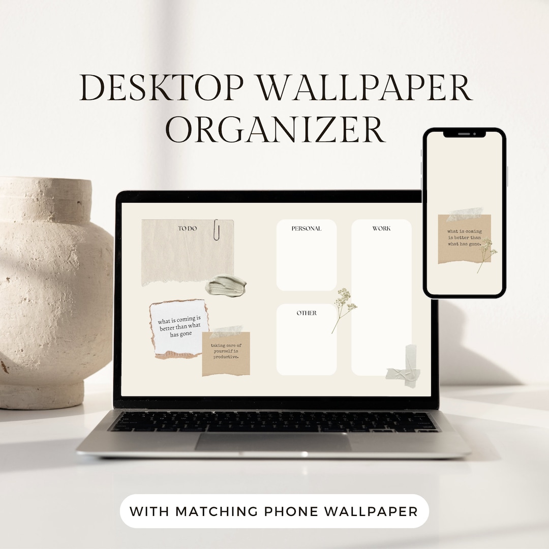 Beige Desktop Wallpaper Organizer and Phone Wallpaper Set - Etsy