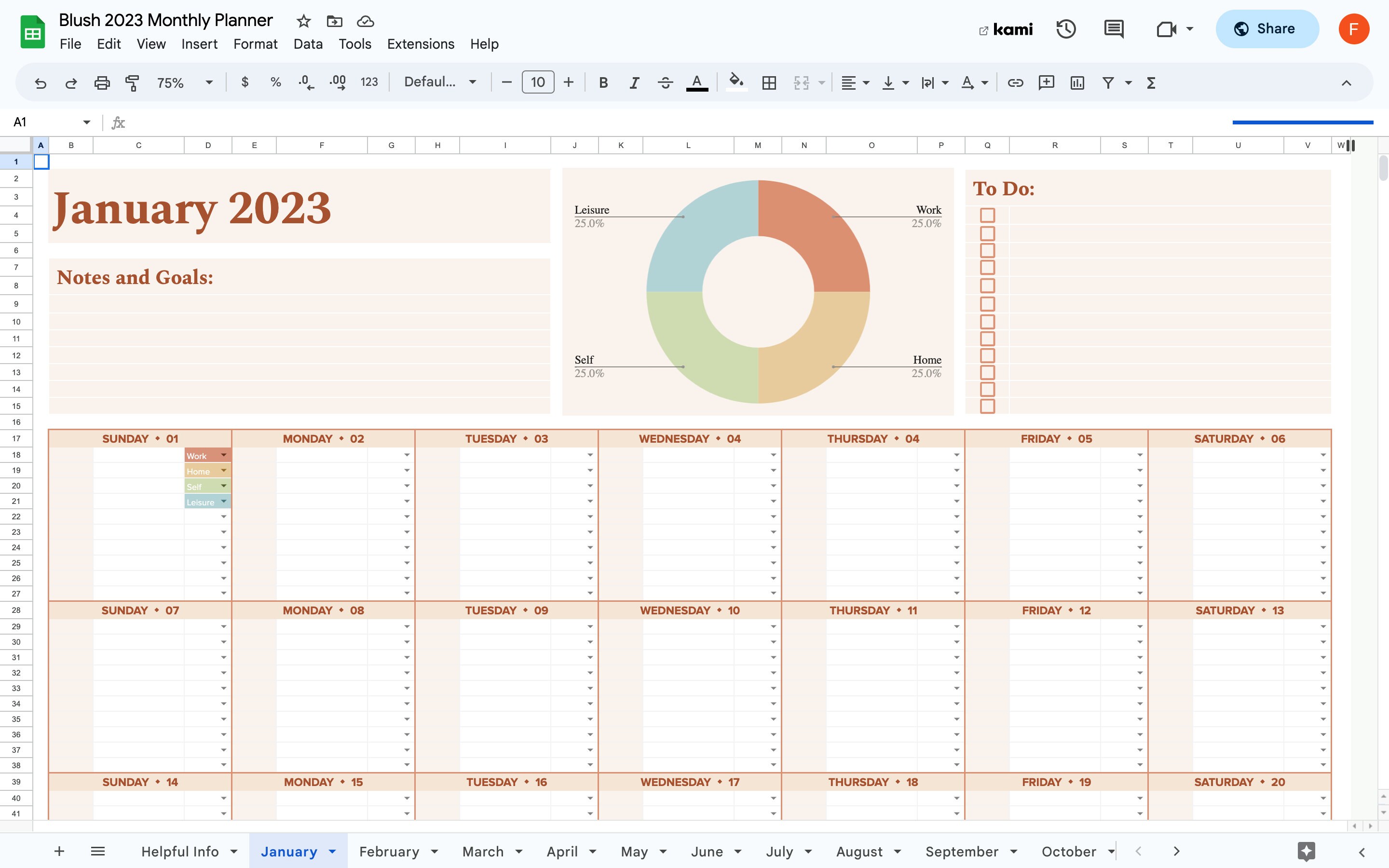 2024 Digital Monthly Planner and Time Tracker | Blush | Google Sheets ...