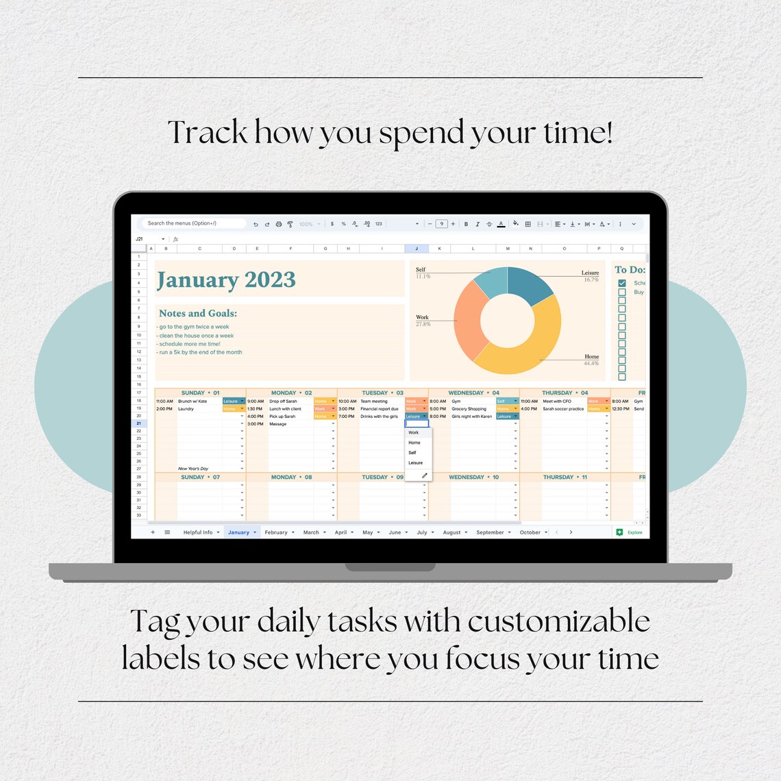 Retro 2023 Digital Monthly Planner and Time Tracker Google Sheets ...