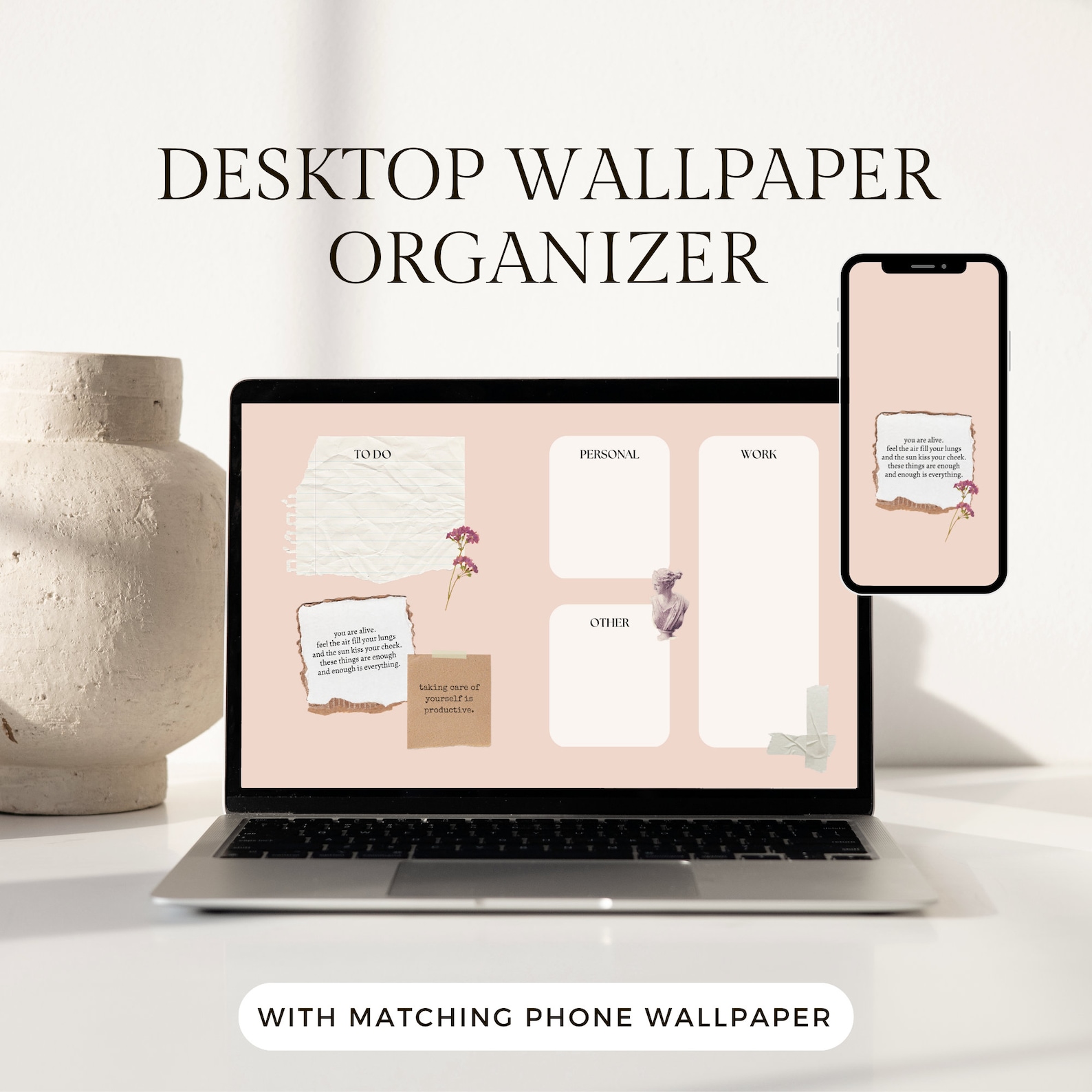 Pink Desktop Wallpaper Organizer and Phone Wallpaper Set - Etsy