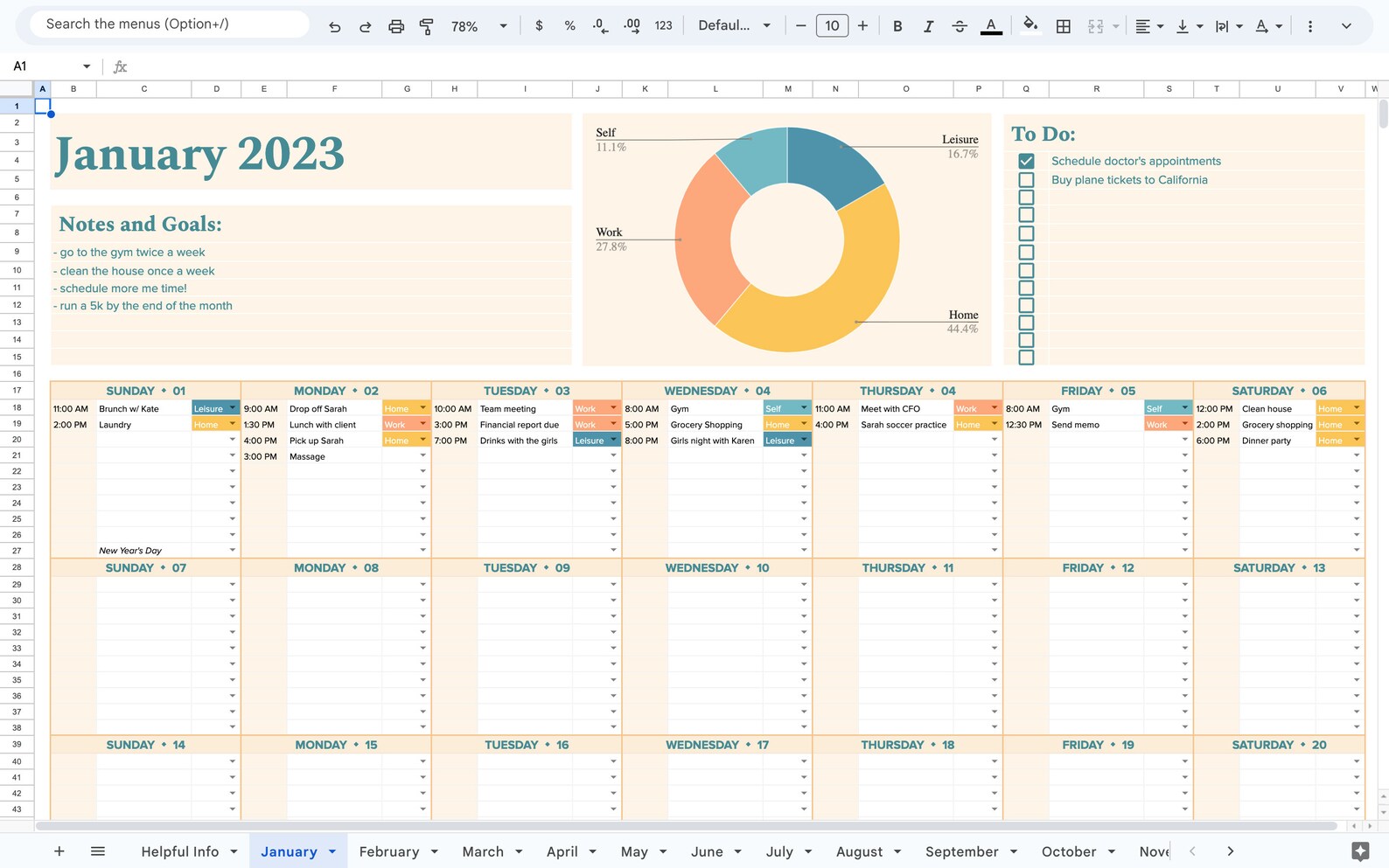 Retro 2023 Digital Monthly Planner and Time Tracker Google Sheets ...