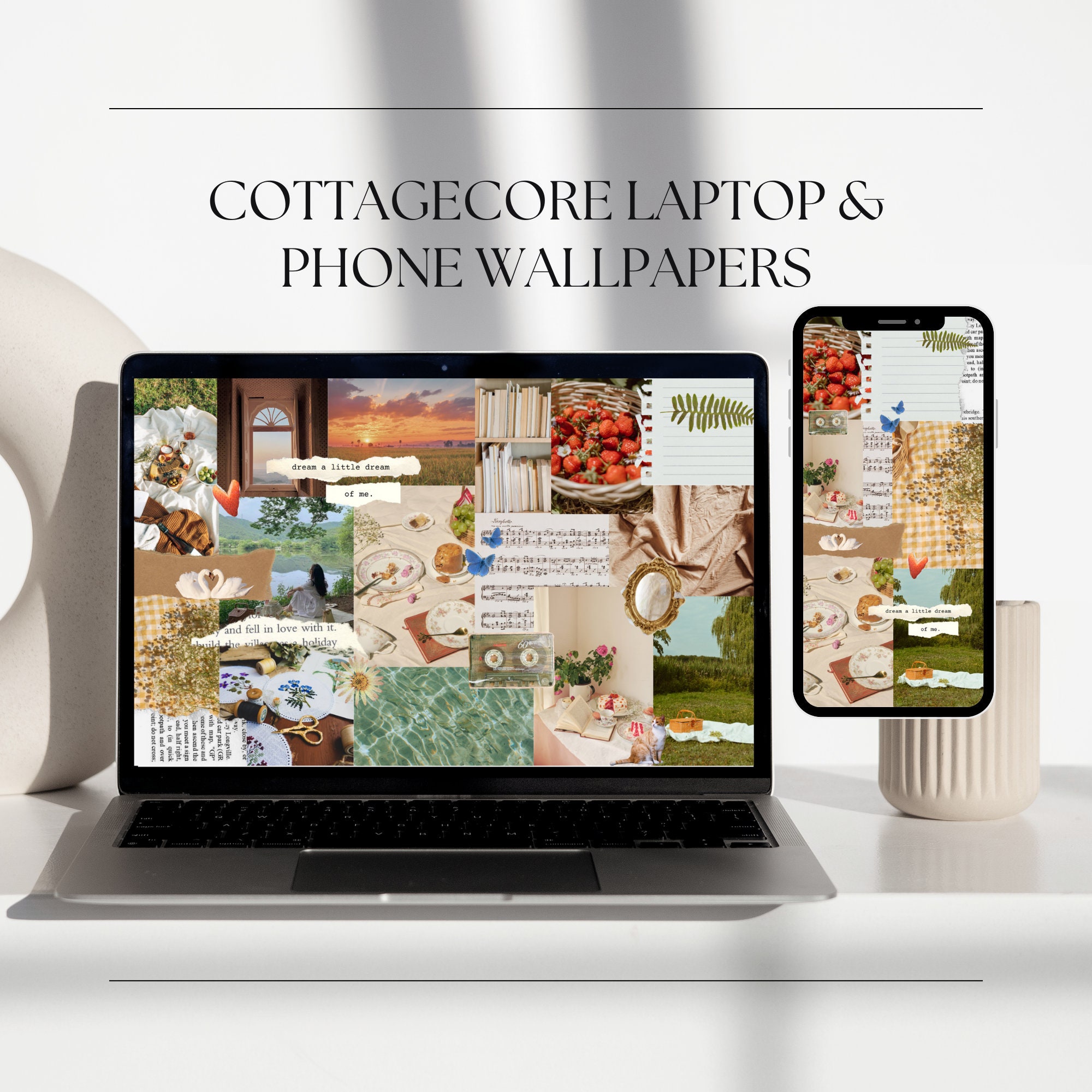 Cottagecore Laptop and Phone Wallpaper | Aesthetic Collage Lock Screen ...