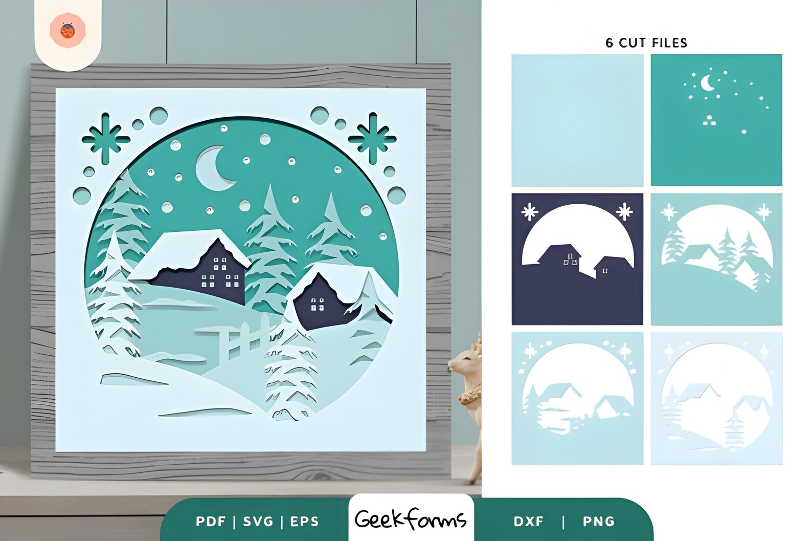 Snowy Village 3D Layered Paper Cut, Shadow Box Light Box Template Files ...