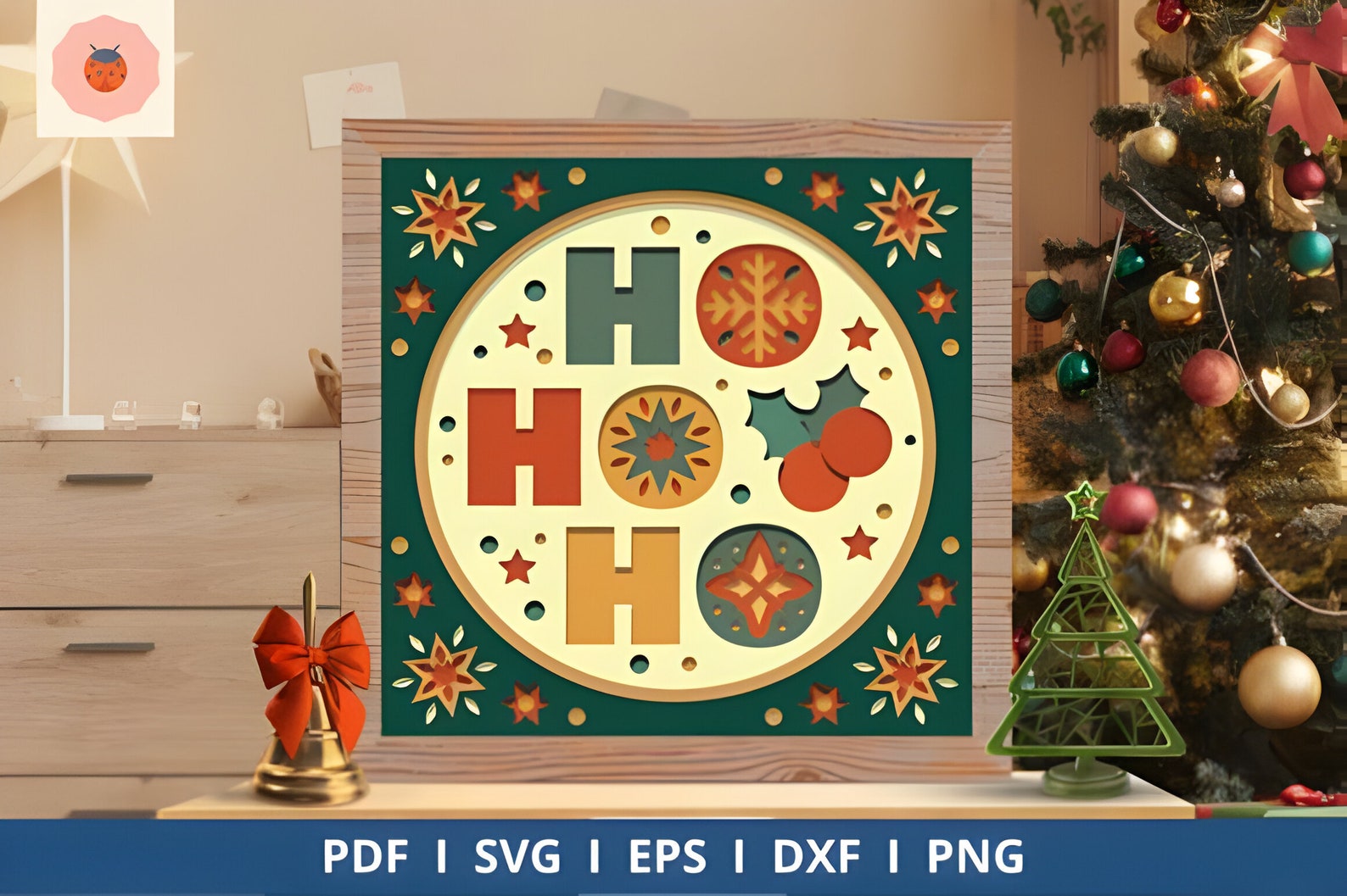 Christmas Hohoho Sign Shadow Box, Paper Cut Light Box Template Files ...