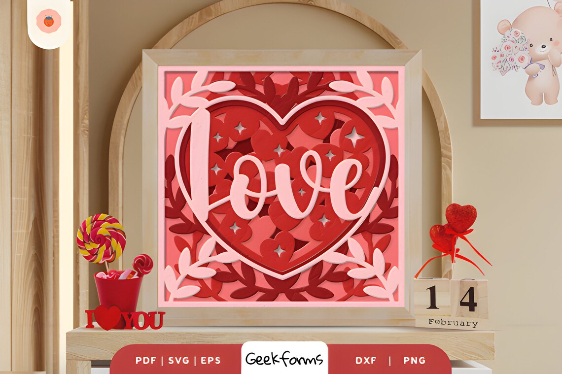 Love Heart Shape 3D Shadow Box I Valentines Day Gift Idea I Paper Cut ...