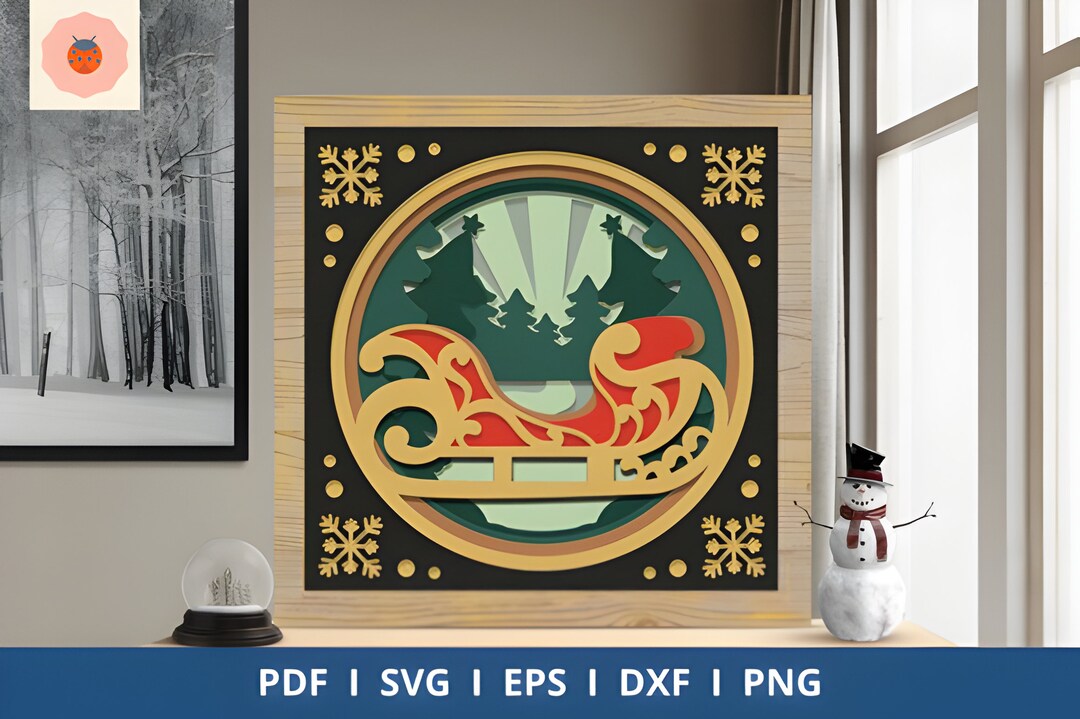 Santa Sleigh Shadow Box, Paper Cut Light Box Template Files, 3D SVG ...