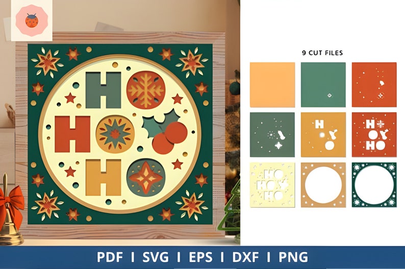 Christmas Hohoho Sign Shadow Box, Paper Cut Light Box Template Files ...