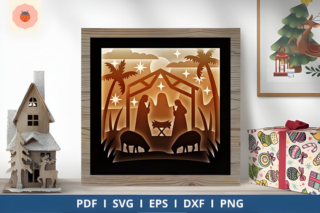 Nativity Scene Shadow Box, Paper Cut Light Box Template Files, 3D SVG ...