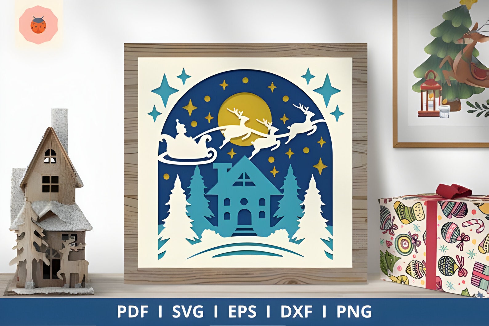 Santa Sleigh Starry Night Shadow Box, Paper Cut Light Box Template ...