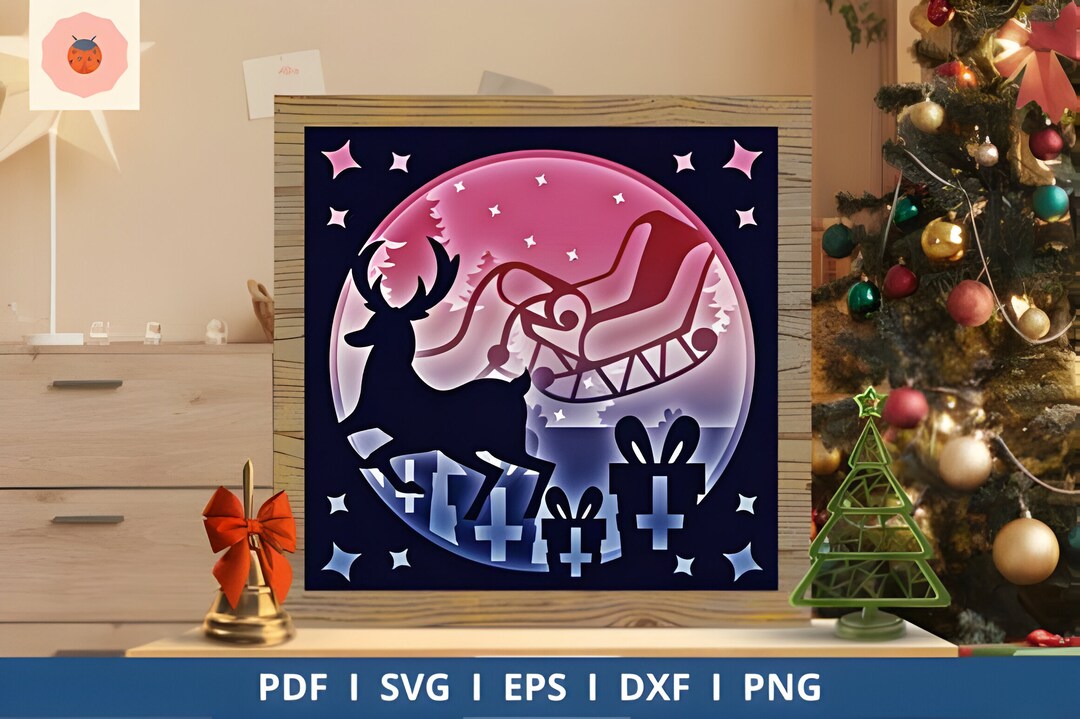 Christmas Sleigh Shadow Box, Paper Cut Light Box Template Files, 3D SVG ...