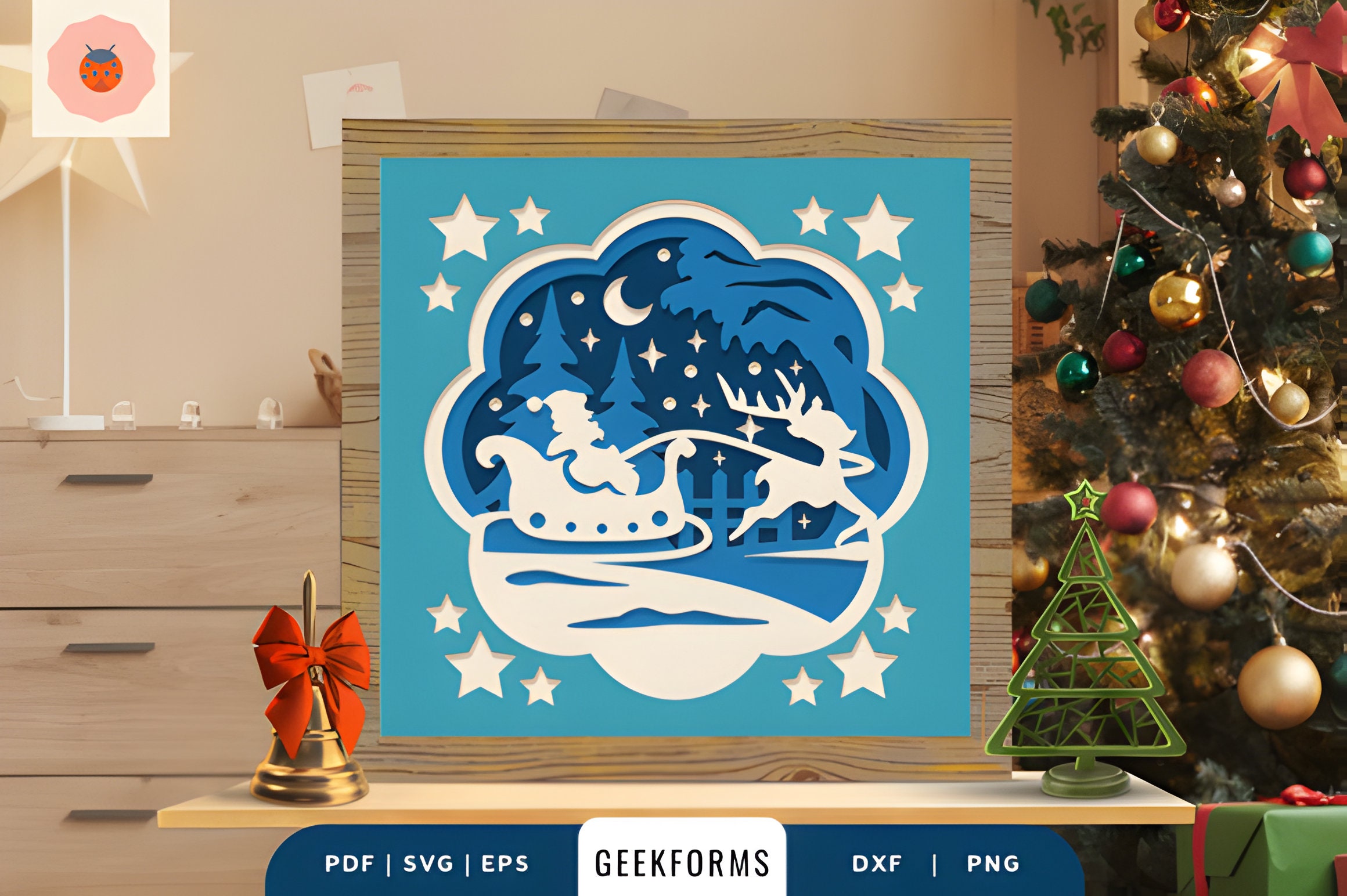 Christmas Santa Sleigh Shadow Box, Paper Cut Light Box Template Files ...