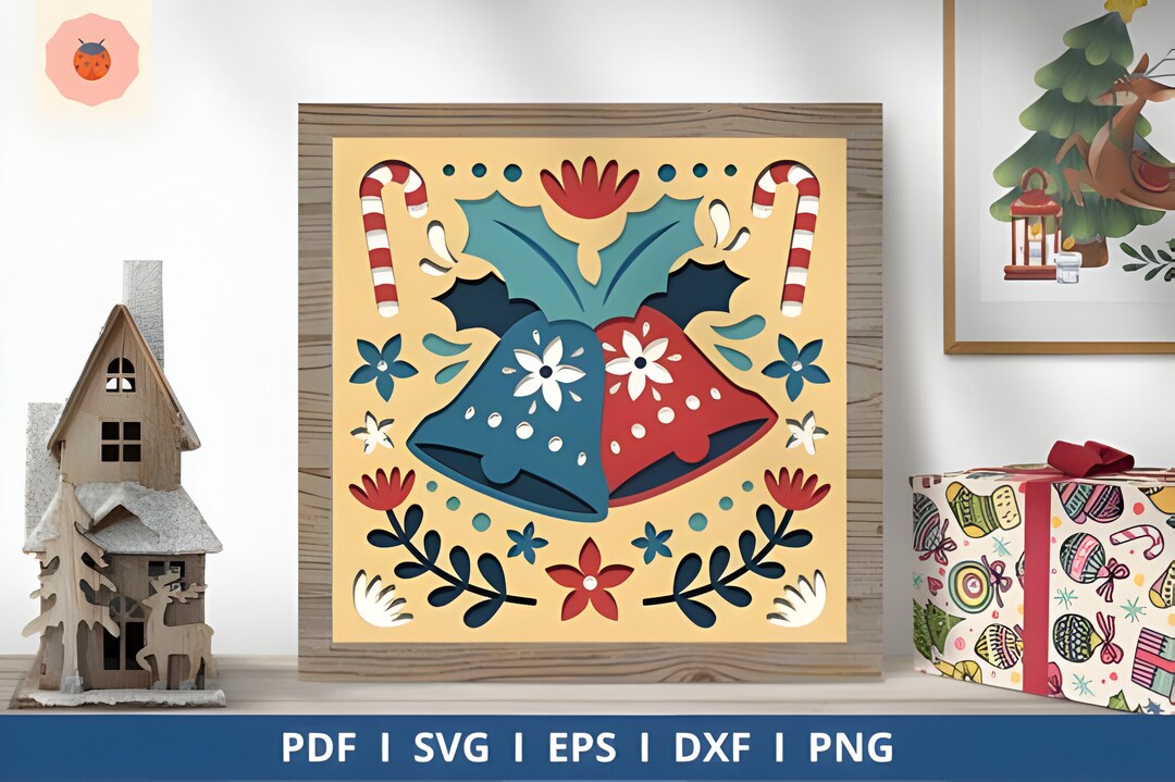 Nordic Christmas Bell Shadow Box, Paper Cut Light Box Template Files ...