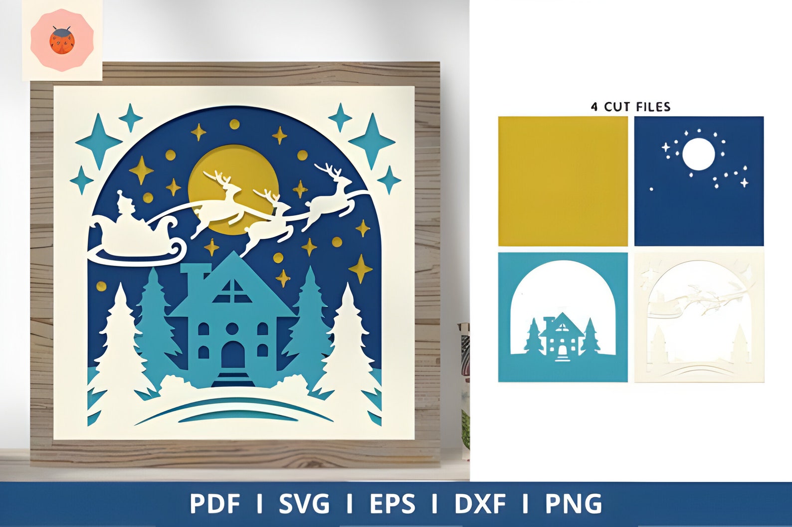 Santa Sleigh Starry Night Shadow Box, Paper Cut Light Box Template ...