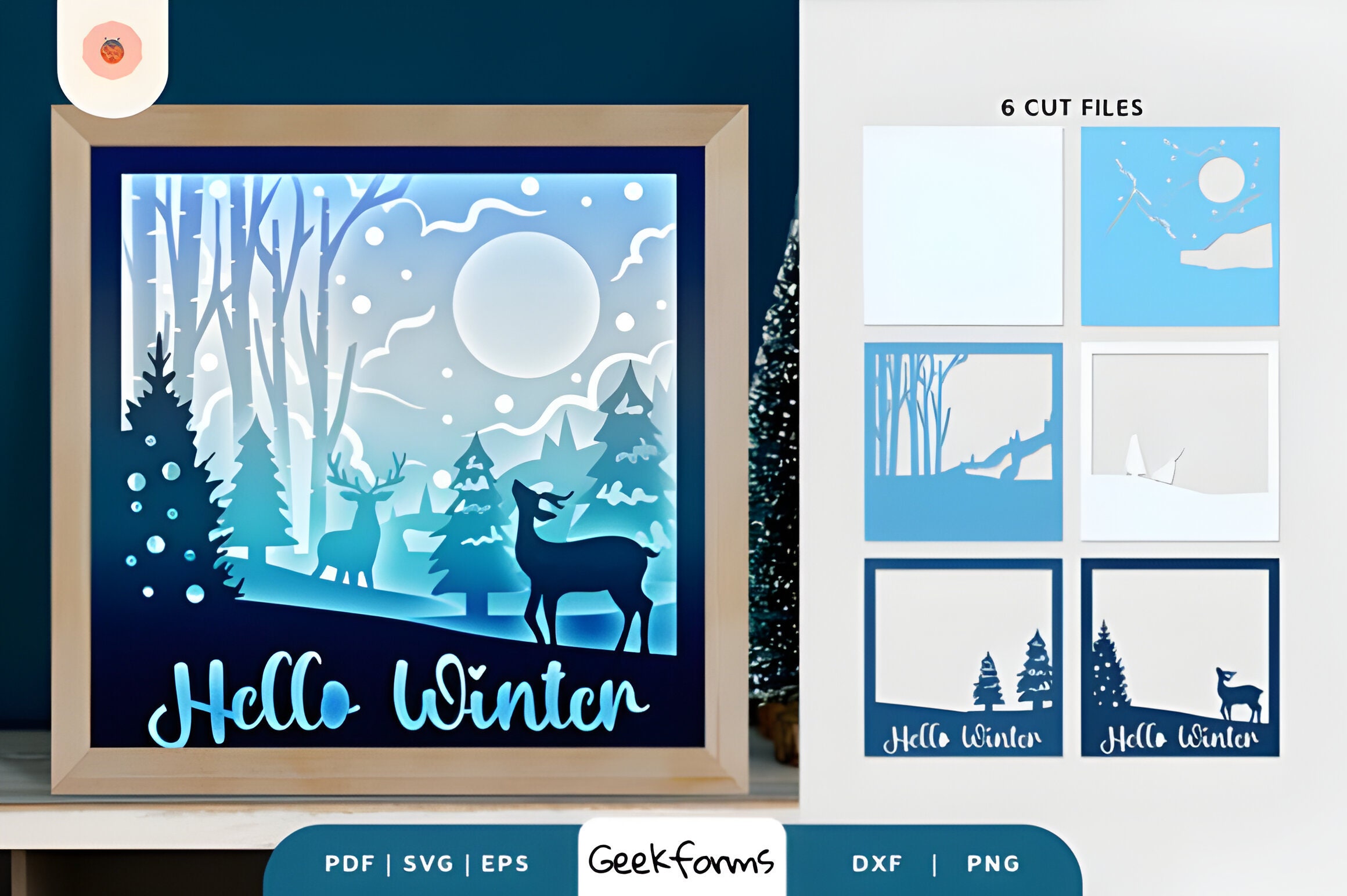 Winter Scene 3D Shadow Box Paper Cut, Light Box Template Files, 3D SVG ...