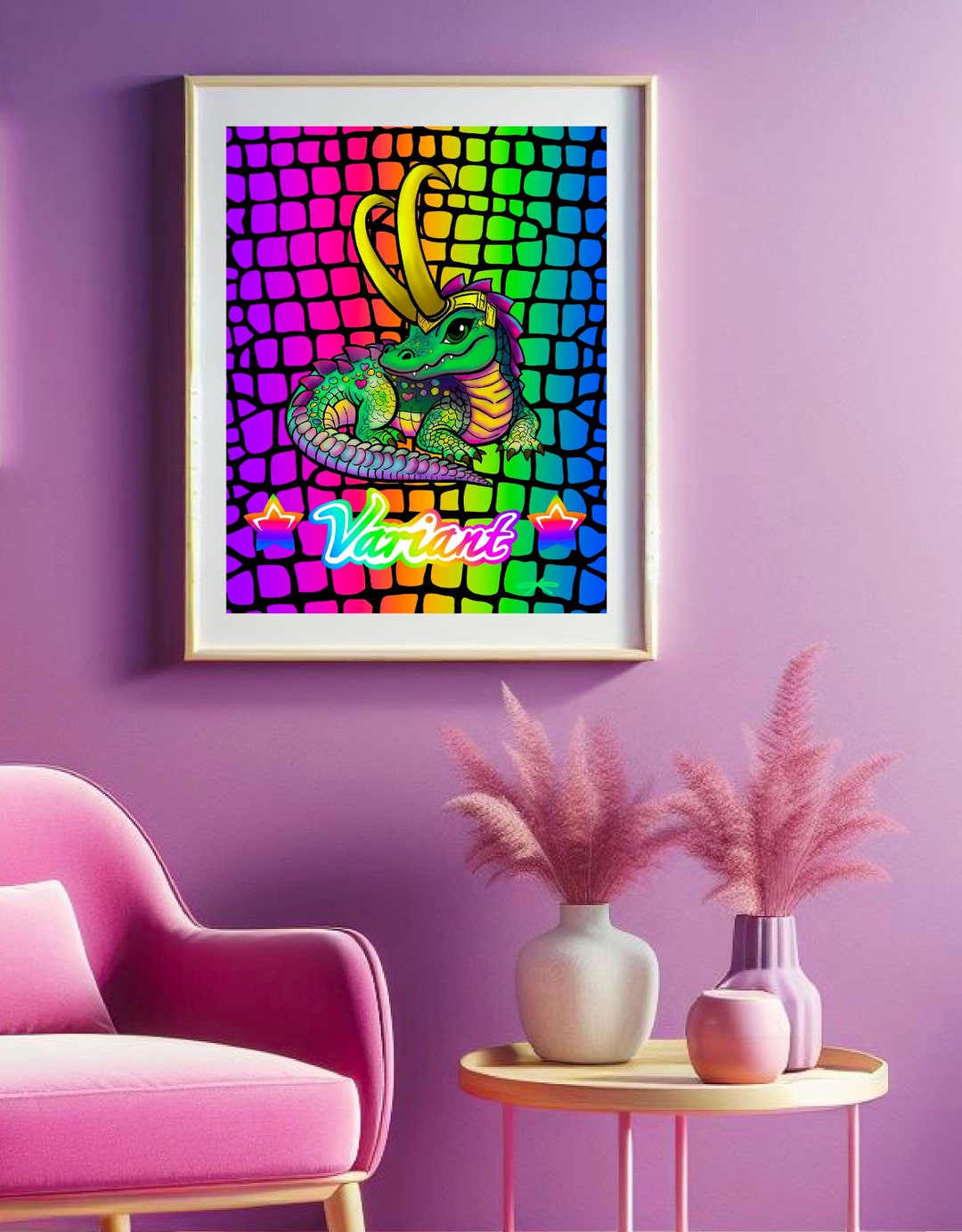 90s Retro Rainbow Alligator Poster, Nostalgia Bright Neon Retro ...