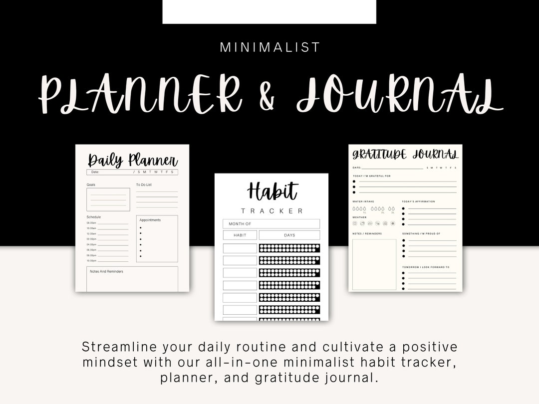Printable Minimalist Habit Tacker, Daily Planner and Gratitude Journal ...