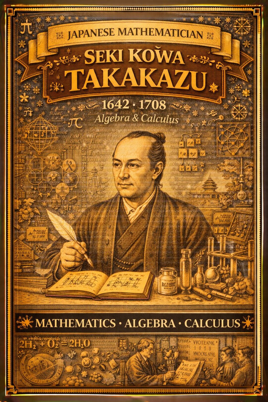 Seki Kowa Japanese Mathematician Poster, Wasan Math History Wall Art ...