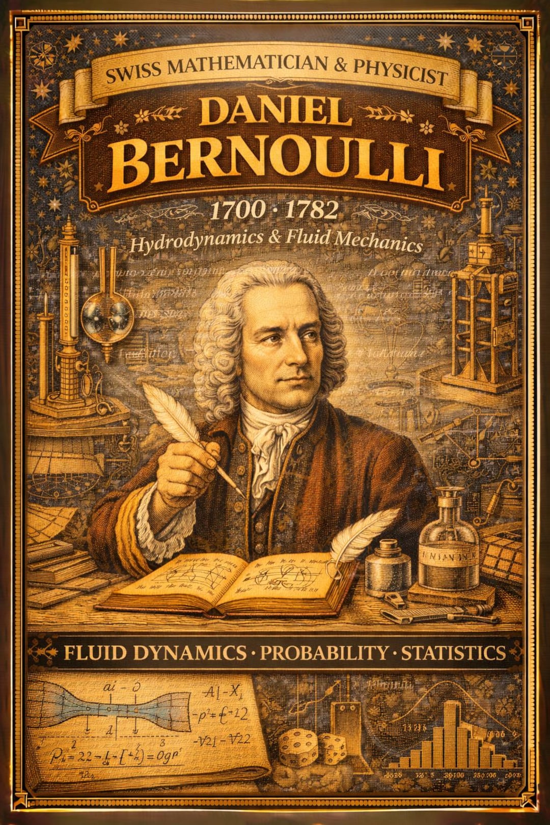 Daniel Bernoulli Fluid Dynamics Poster, Bernoulli Principle Wall Art ...