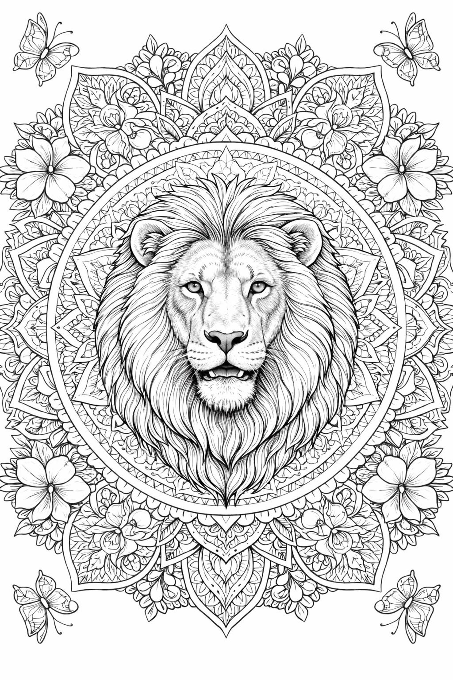 Lion Mandala Coloring Page Printable for Adults – Intricate Majestic ...