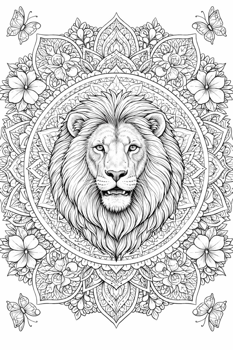 Lion Mandala Coloring Page Printable for Adults – Intricate Majestic ...