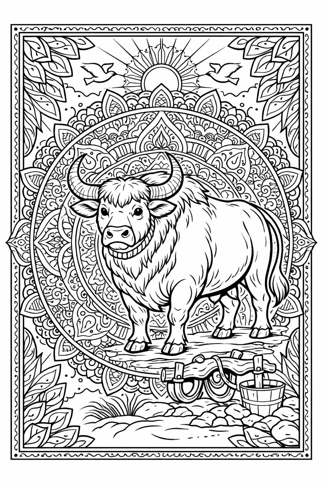 Ox Coloring Page Printable | Farm Animal Outline | Kids Activity Sheet ...