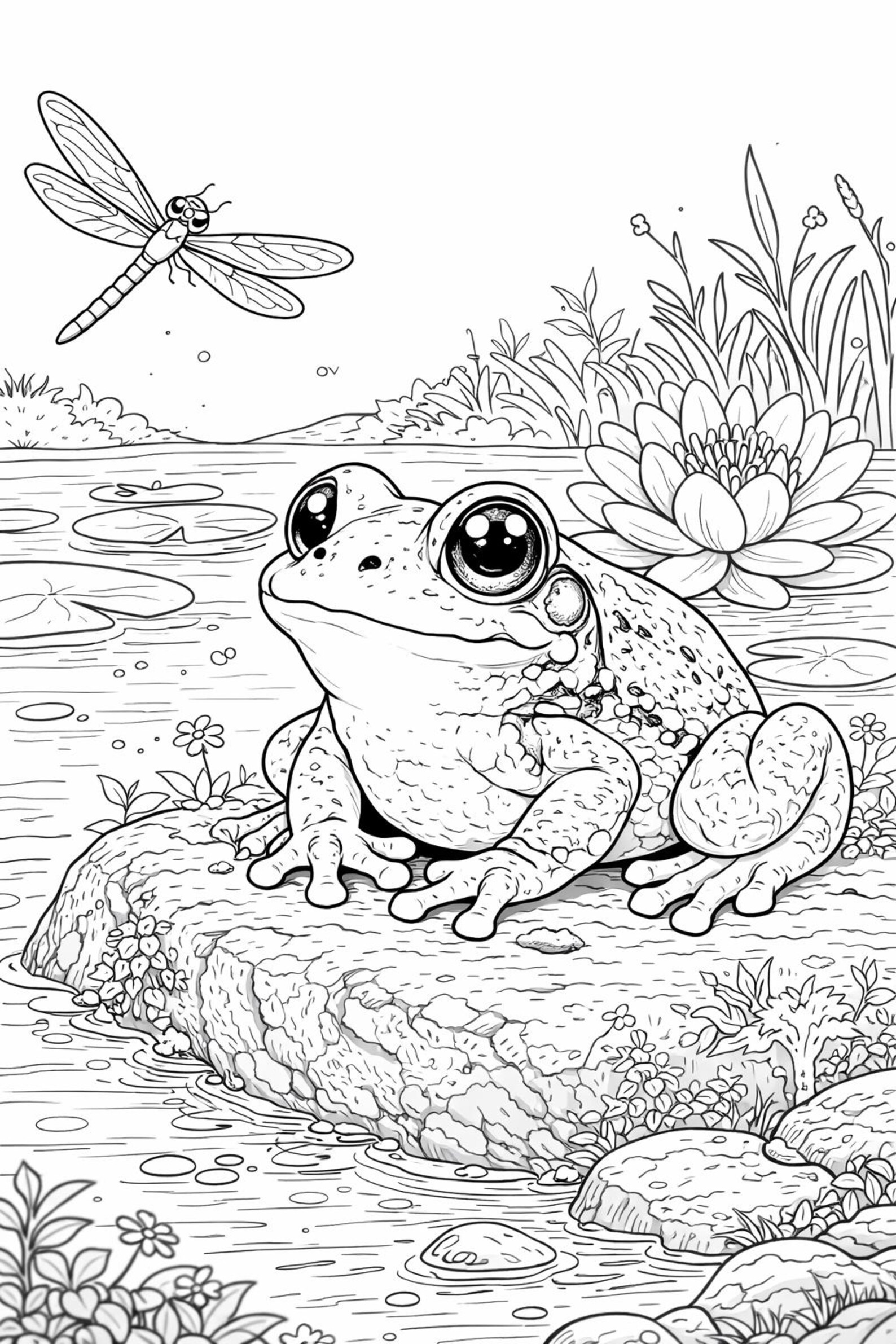 Frog Coloring Page Printable | Cute Frog Line Art for Kids Adults ...