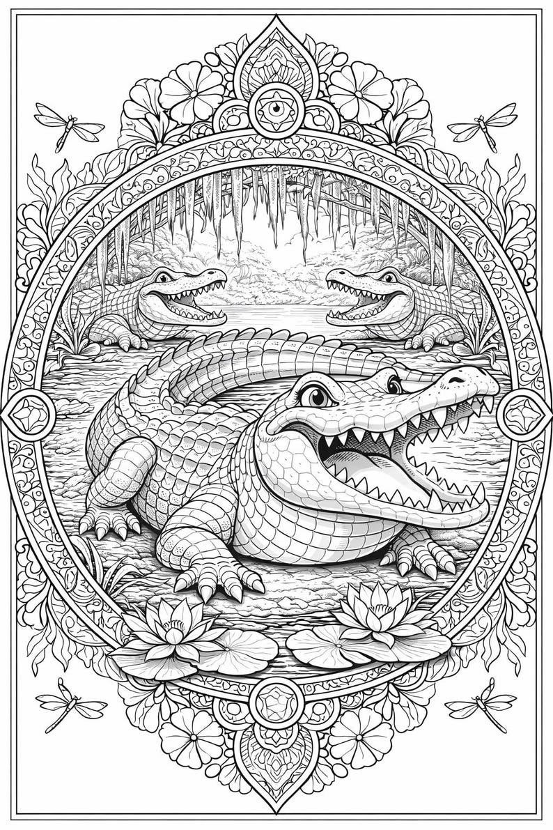 Alligator Coloring Page Printable | Cute and Detailed Gator Line Art ...