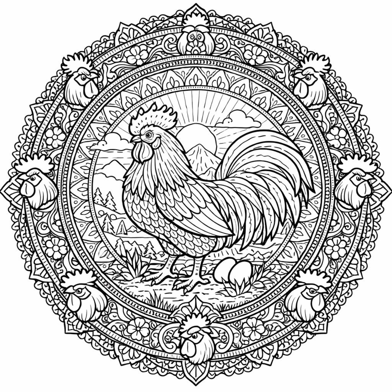 Rooster Coloring Page Printable | Farm Animal Outline | Kids Activity ...